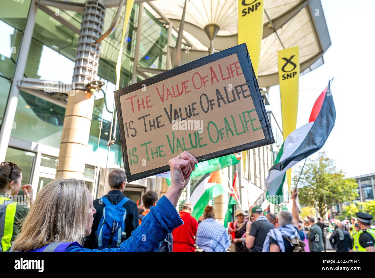 Pro Palestine demonstrators outside the EICC during the SNP Annual ...
