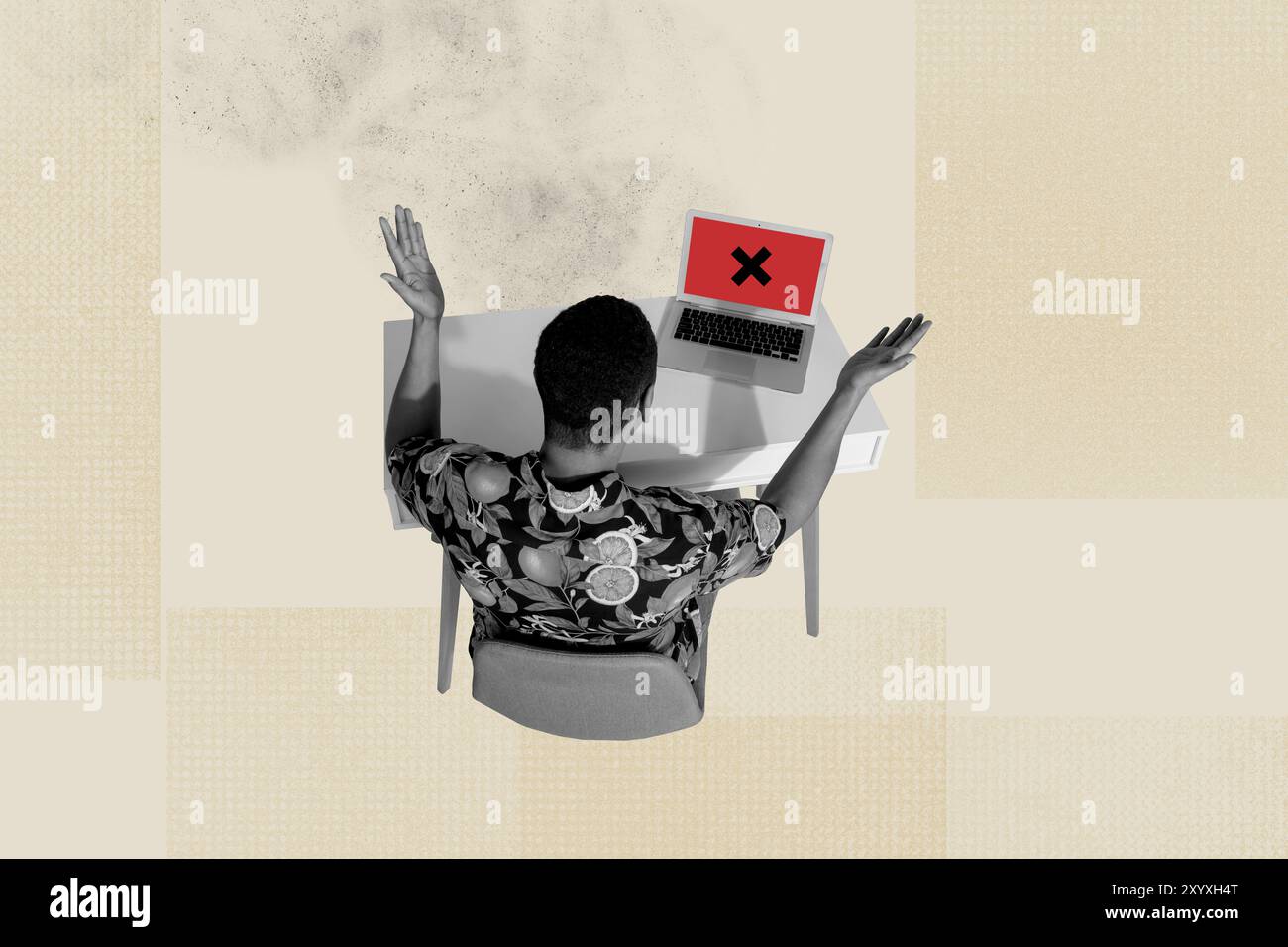 Creative collage picture young man clueless worker job remote project ...