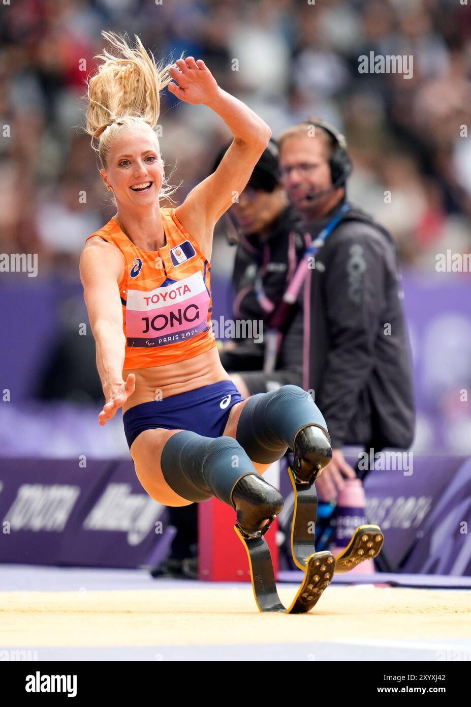 The Netherlands' Fleur Jong competes in the Women's Long Jump T64 final ...