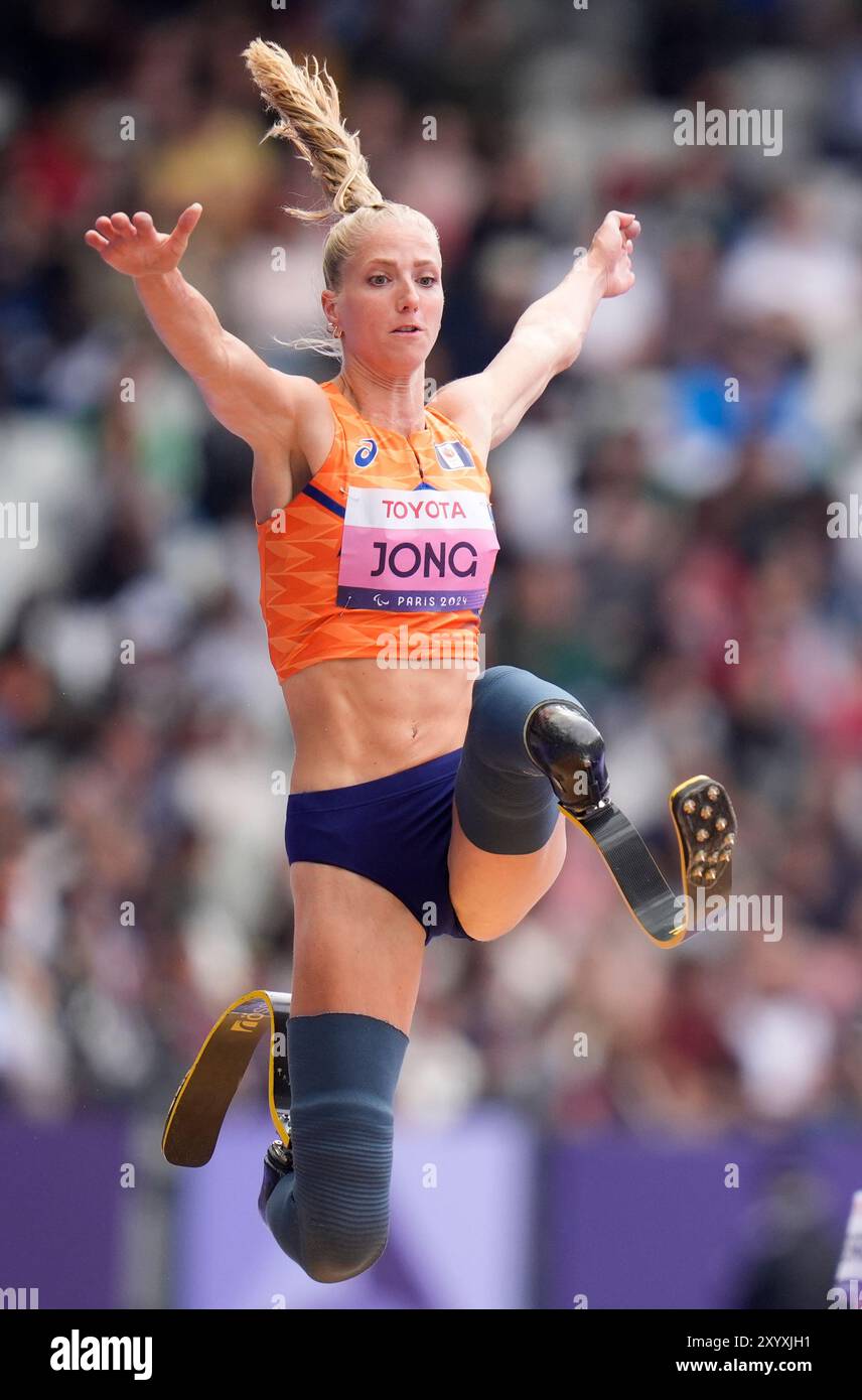 The Netherlands' Fleur Jong competes in the Women's Long Jump T64 final ...
