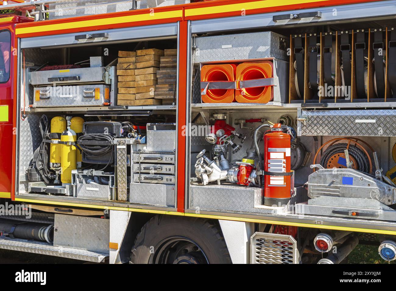 Interior view of a fire engine Stock Photo - Alamy