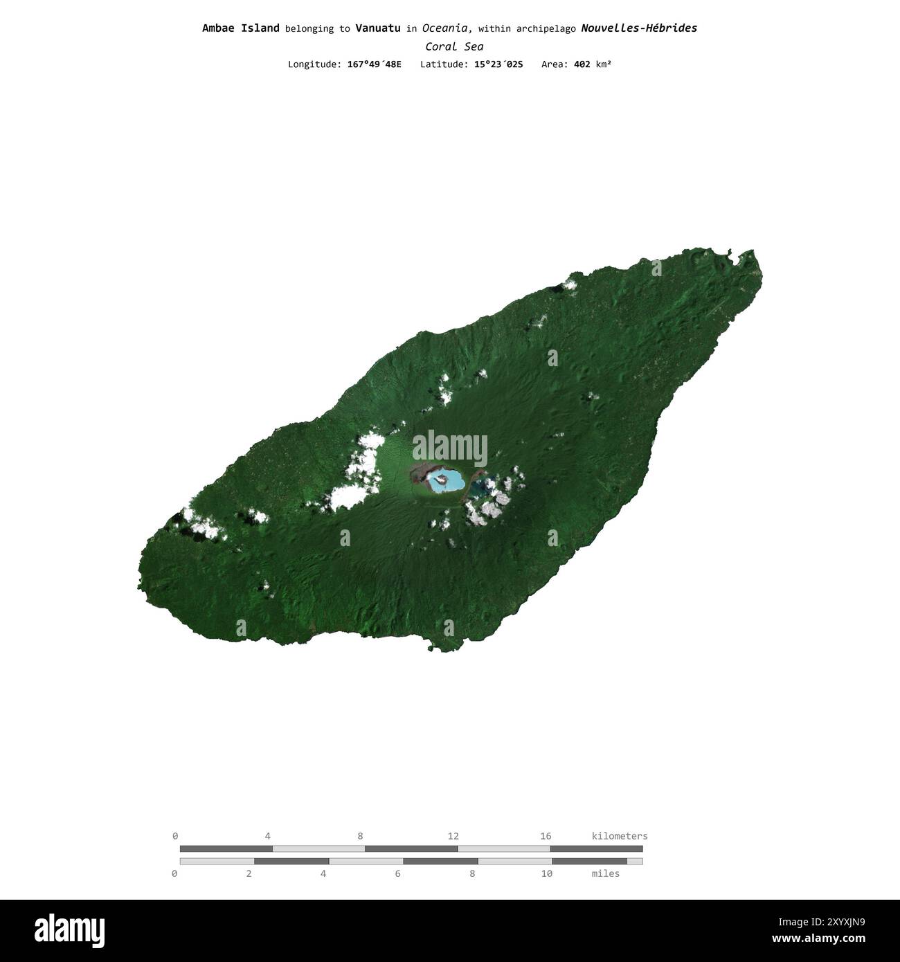 Ambae Island in the Coral Sea, belonging to Vanuatu, isolated on a ...