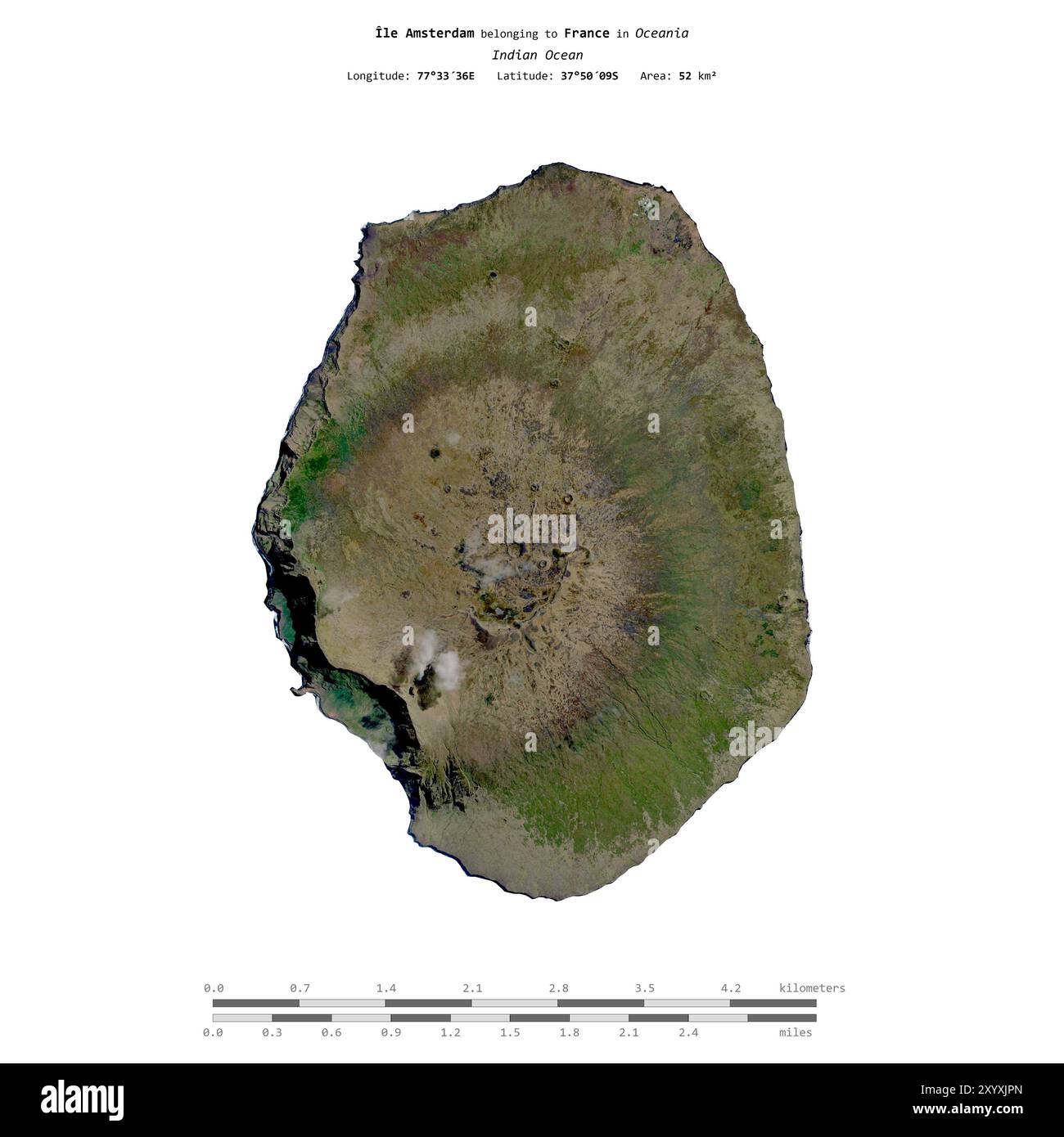Ile Amsterdam in the Indian Ocean, belonging to France, isolated on a ...