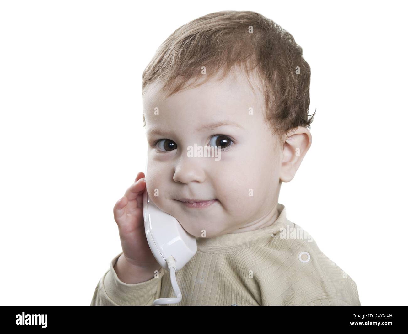 Communication, little child talking telephone Stock Photo - Alamy