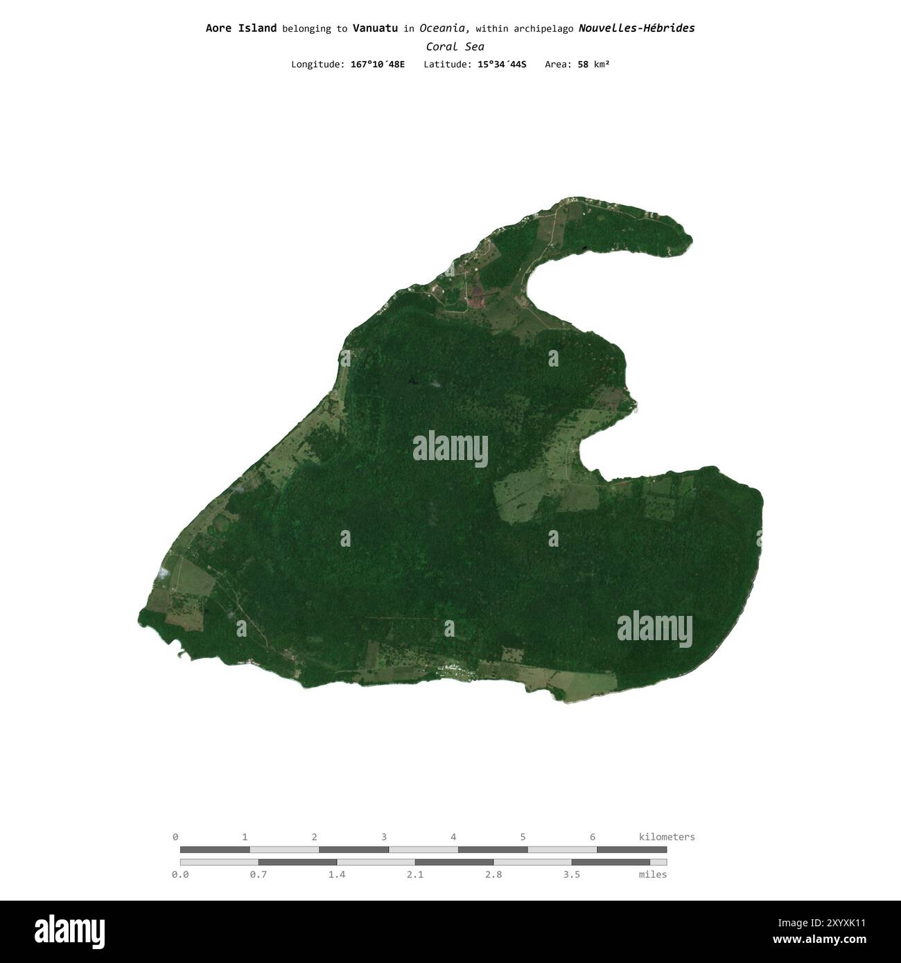 Aore Island in the Coral Sea, belonging to Vanuatu, isolated on a ...