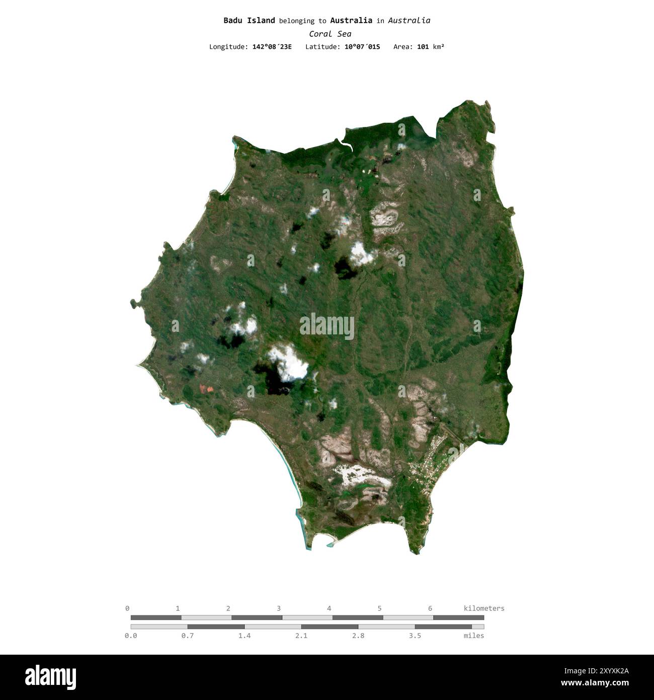 Badu Island in the Coral Sea, belonging to Australia, isolated on a ...