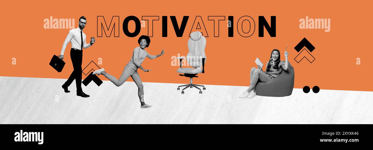 Panoramic photo collage picture motivation job promotion achieve goal ...