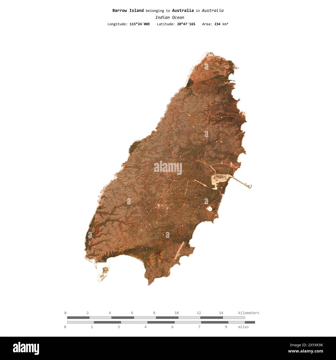Barrow Island in the Indian Ocean, belonging to Australia, isolated on ...