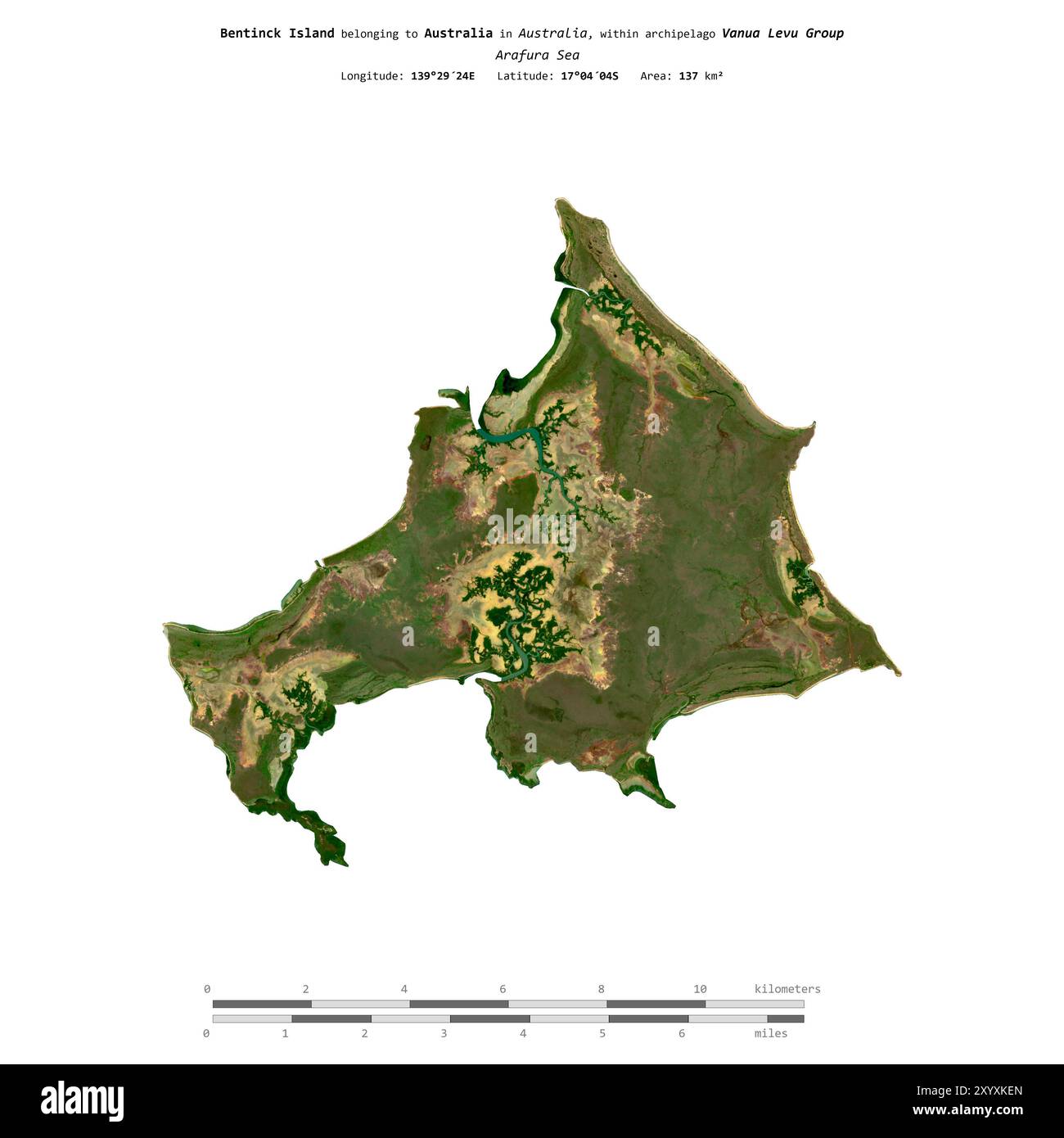 Bentinck Island in the Arafura Sea, belonging to Australia, isolated on ...