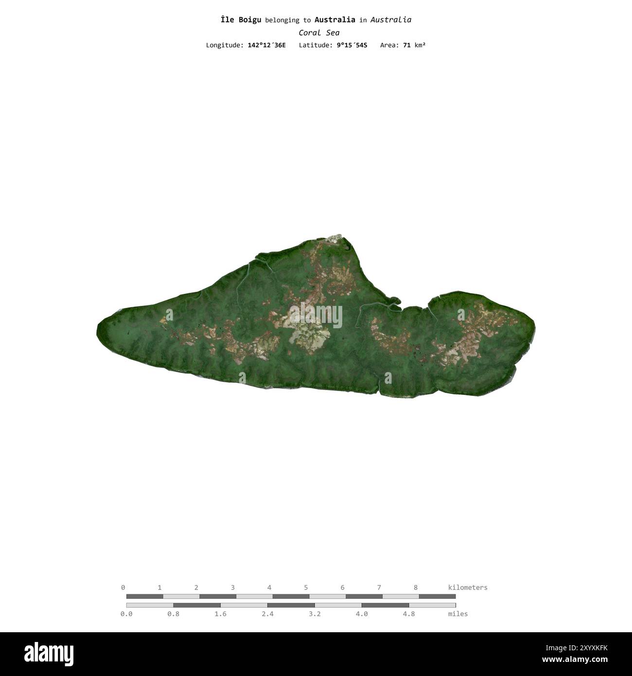 Ile Boigu in the Coral Sea, belonging to Australia, isolated on a ...