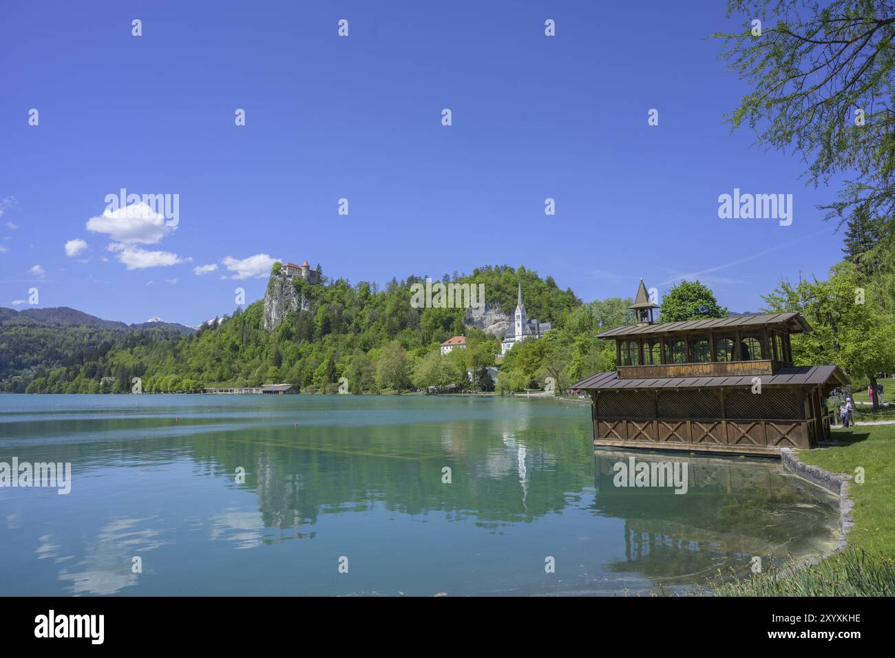 Old boathouse and castle of, Bled, municipality of Bled, Slovenia ...
