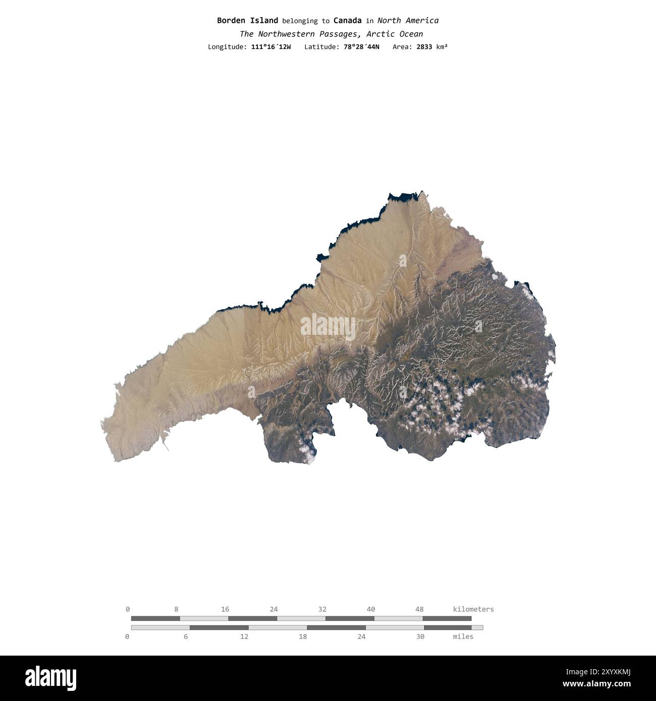 Borden Island in the Arctic Ocean, belonging to Canada, isolated on a ...