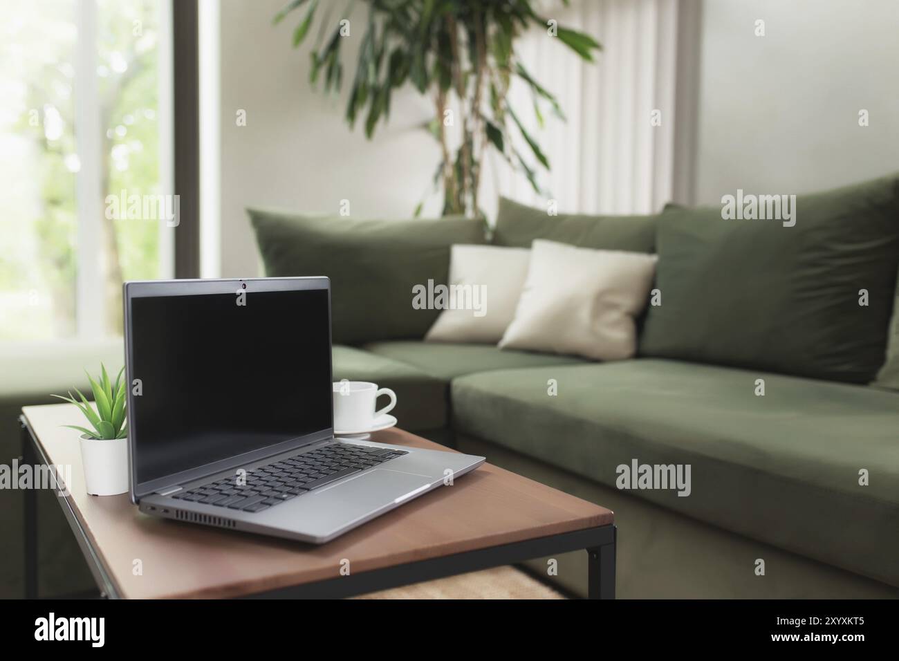 Work from home, workspace, desktop, remote work concept, gray thin ...