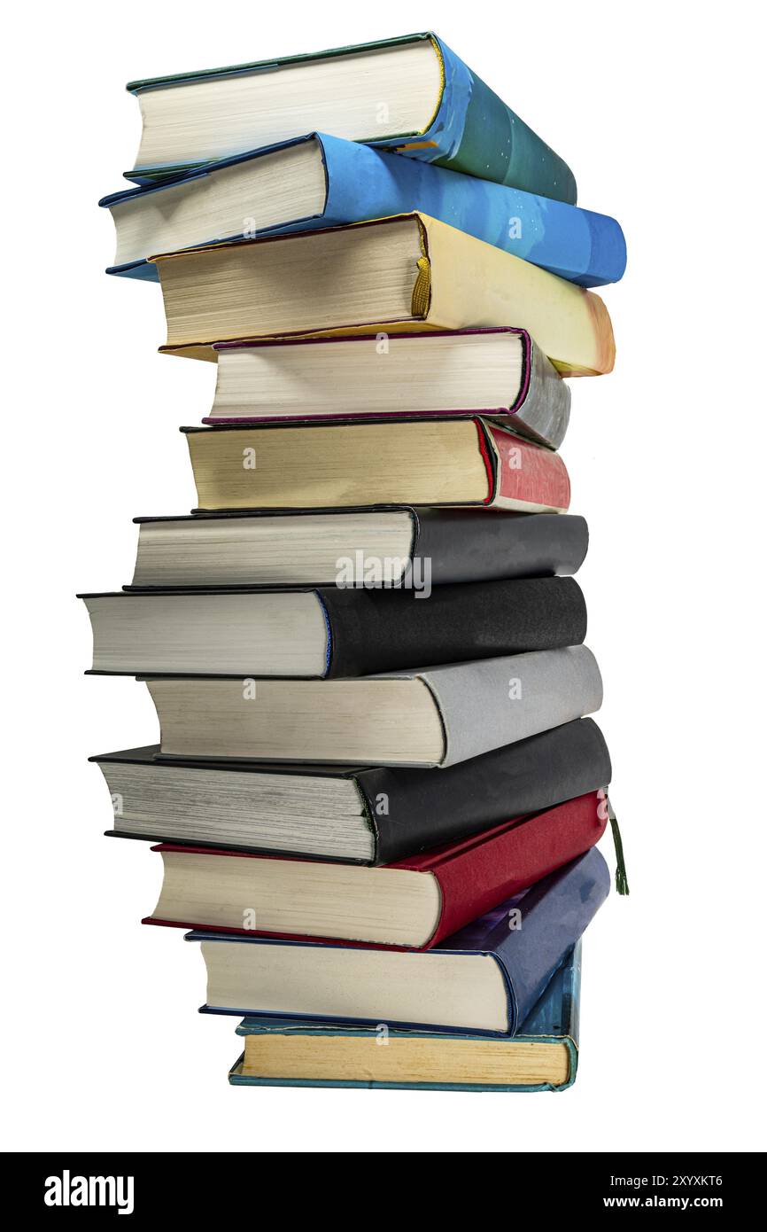 Stack of old books cropped on white Stock Photo - Alamy