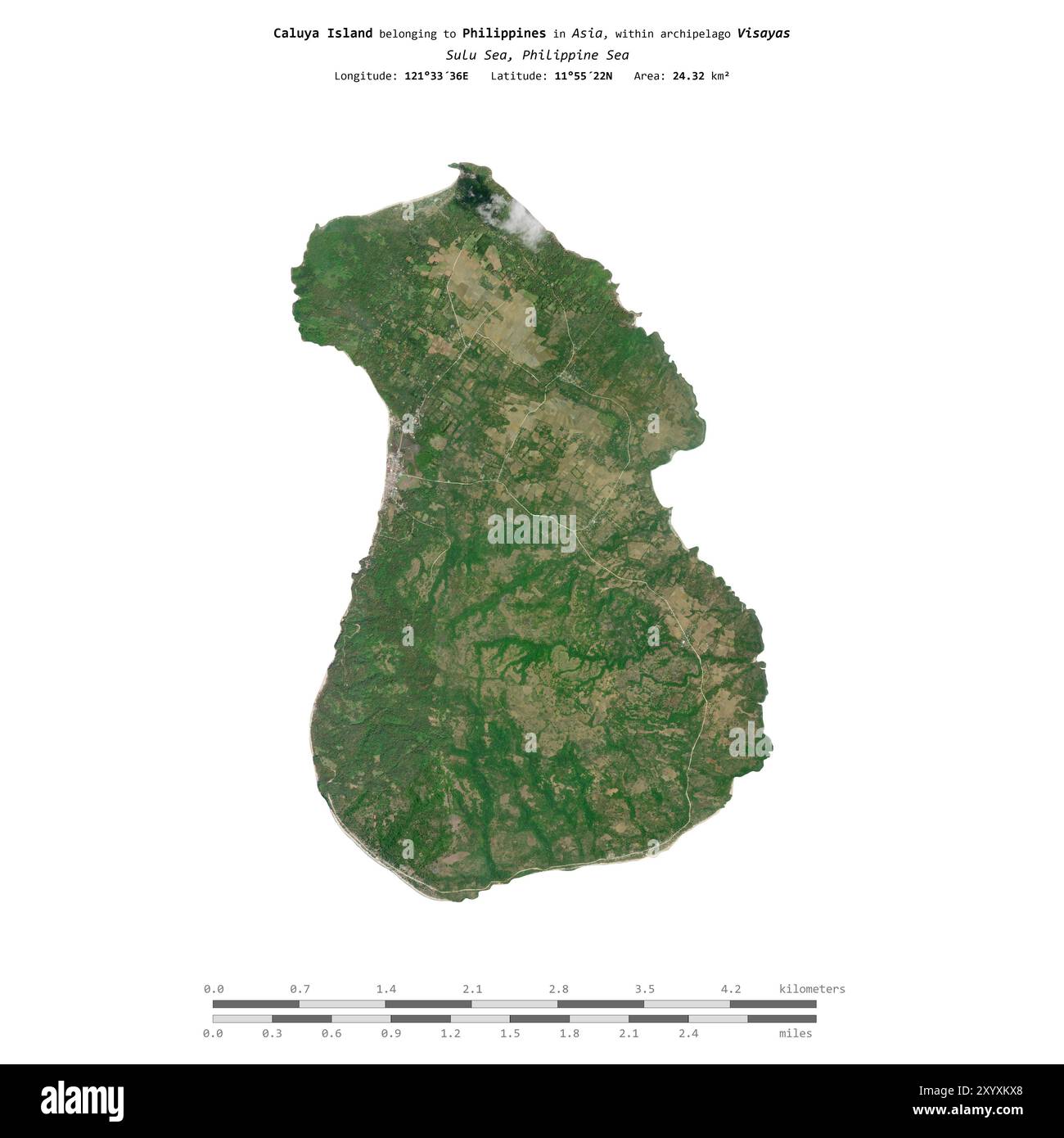 Caluya Island in the Sulu Sea, belonging to Philippines, isolated on a ...