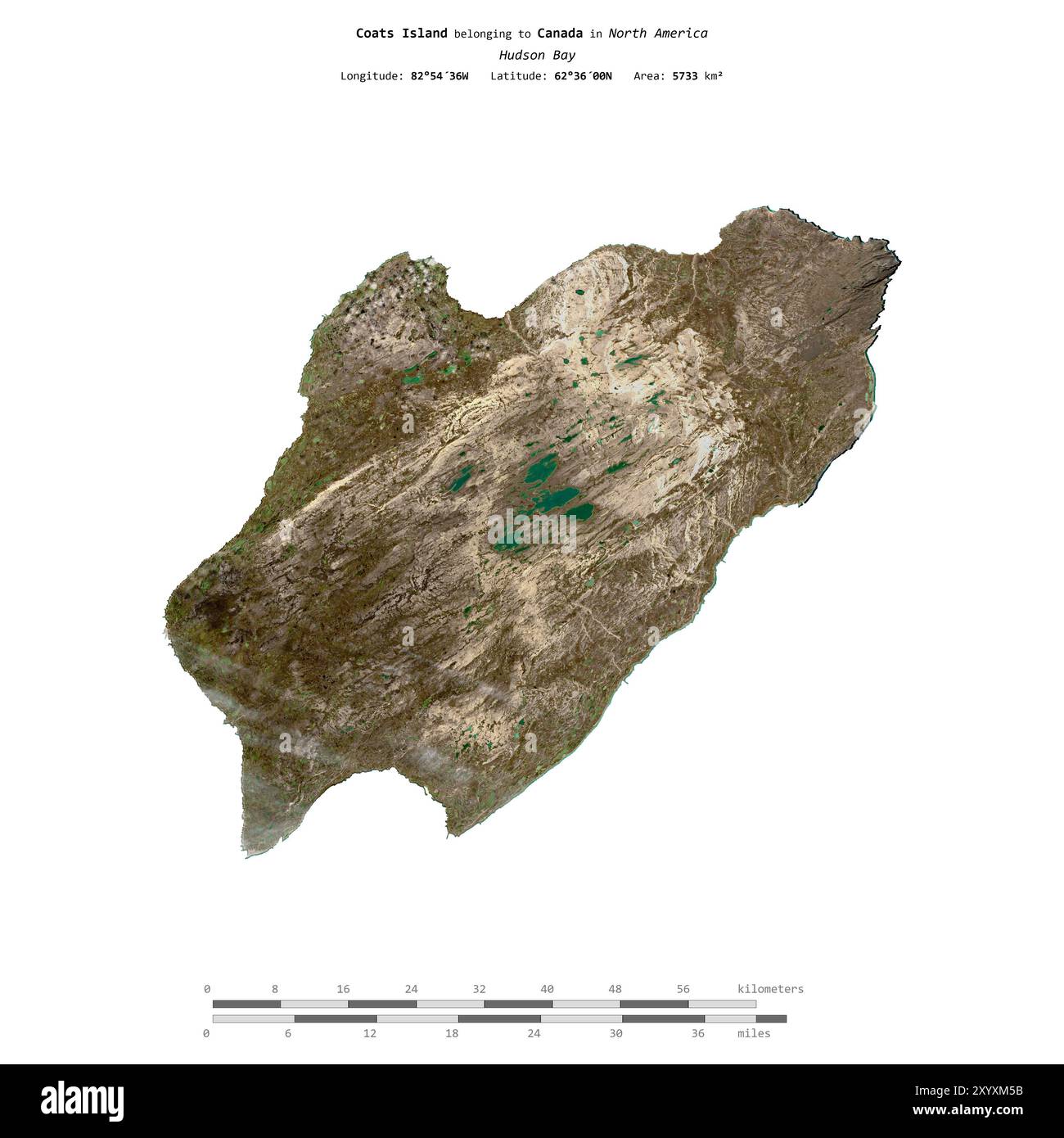 Coats Island in the Hudson Bay, belonging to Canada, isolated on a ...