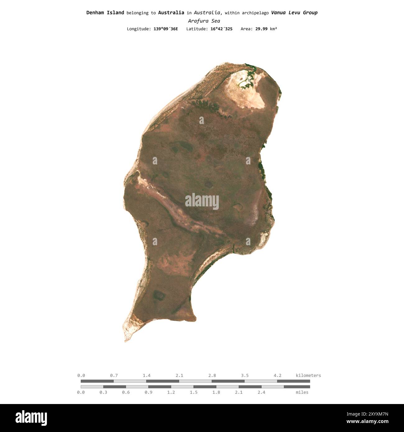 Denham Island in the Arafura Sea, belonging to Australia, isolated on a ...