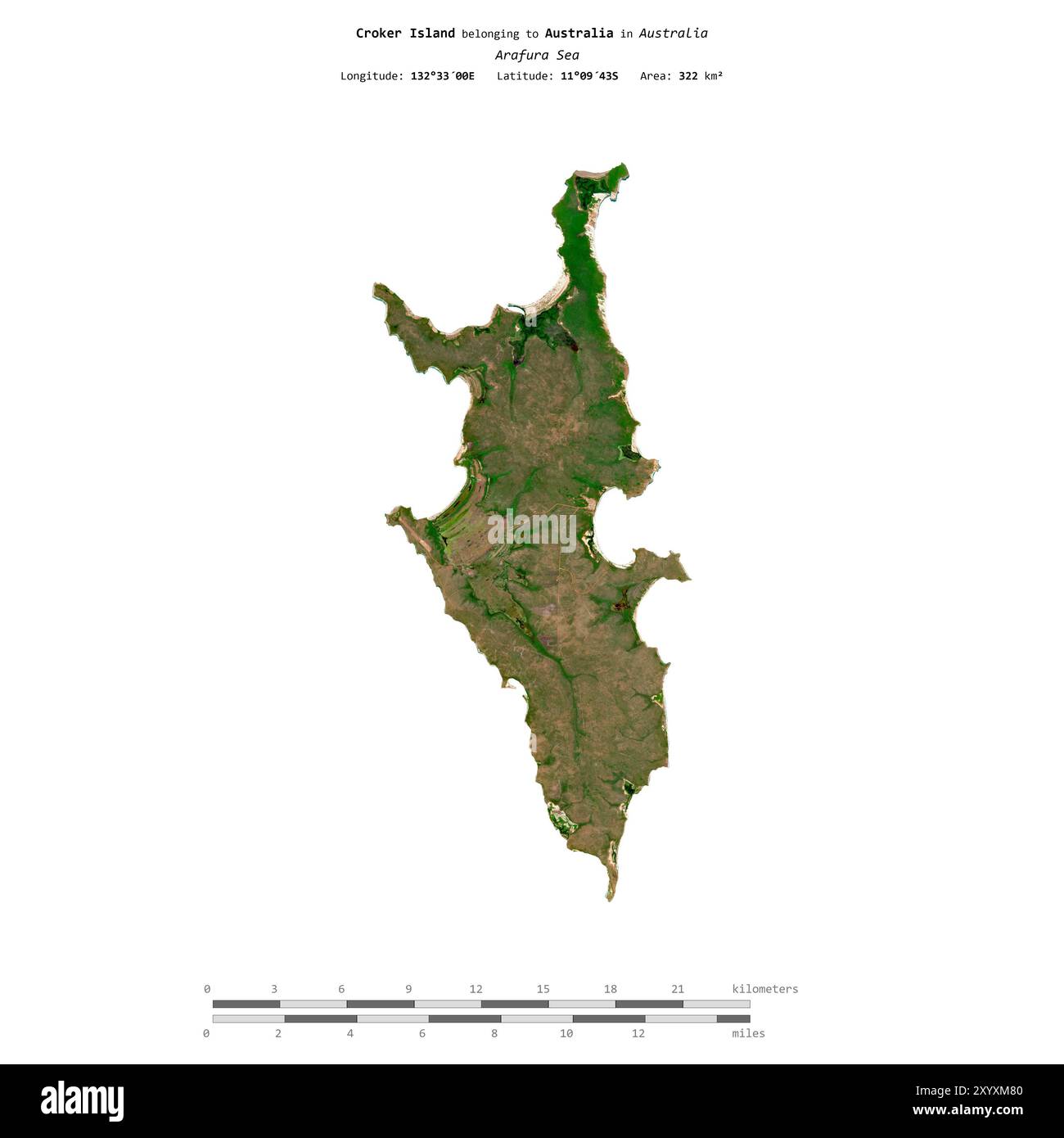 Croker Island in the Arafura Sea, belonging to Australia, isolated on a ...
