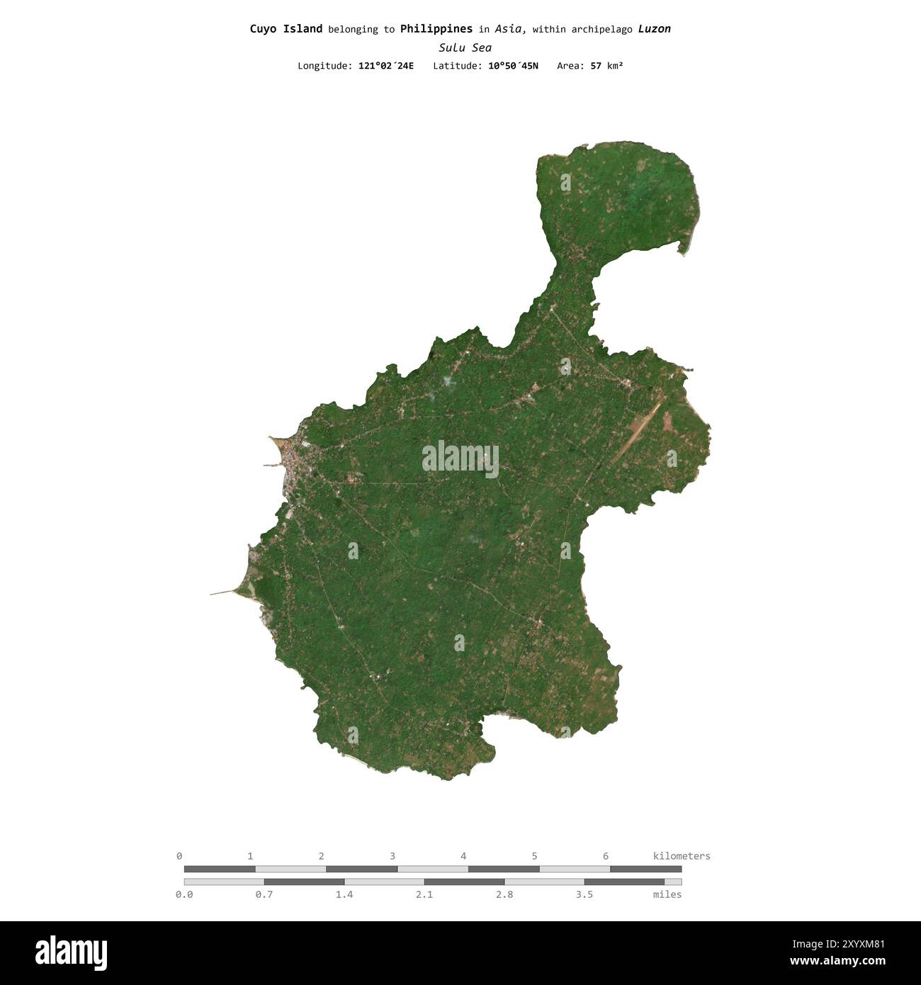 Cuyo Island in the Sulu Sea, belonging to Philippines, isolated on a ...