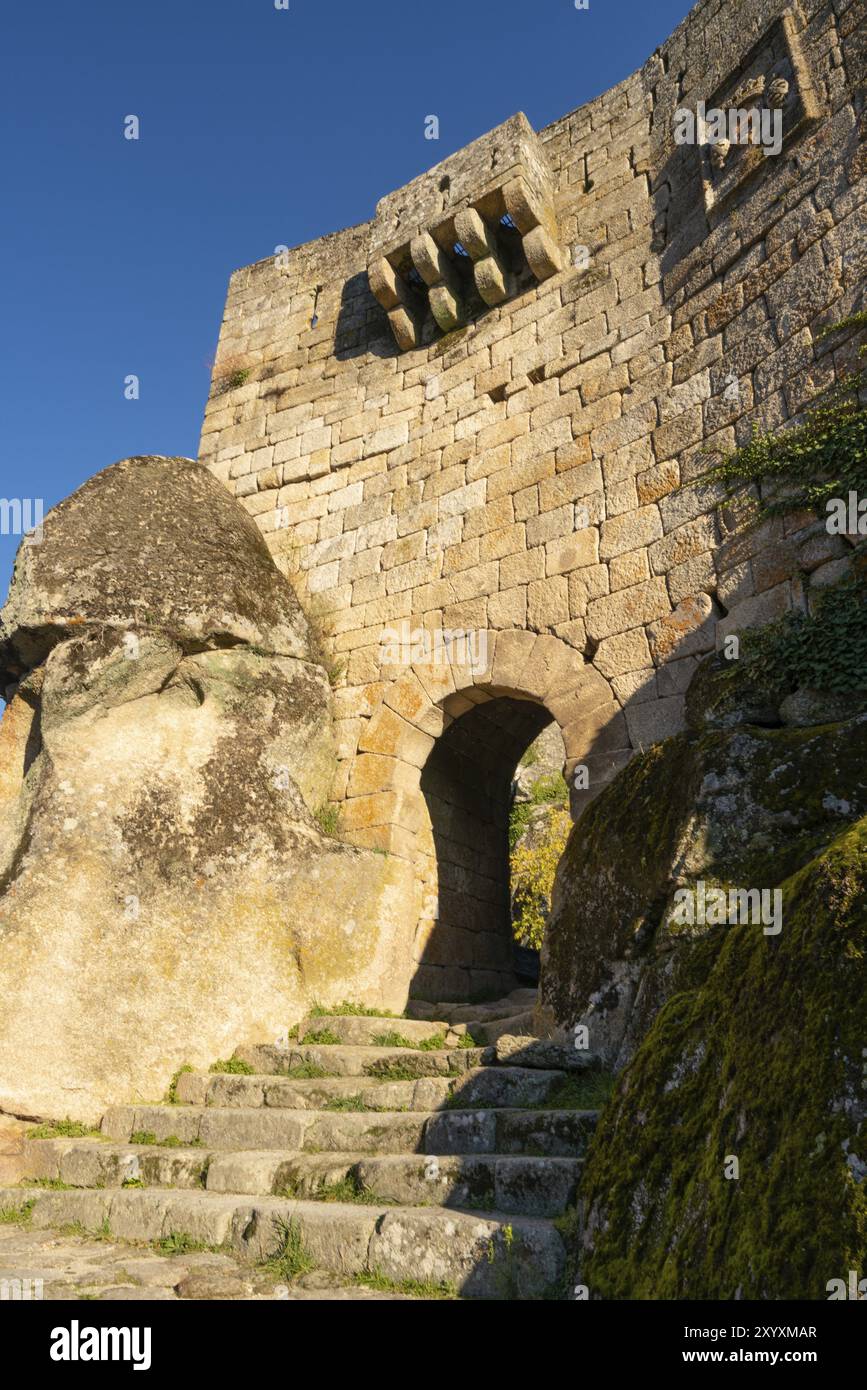 Sortelha stone castle entrance gate with staircase, in Portugal Stock ...