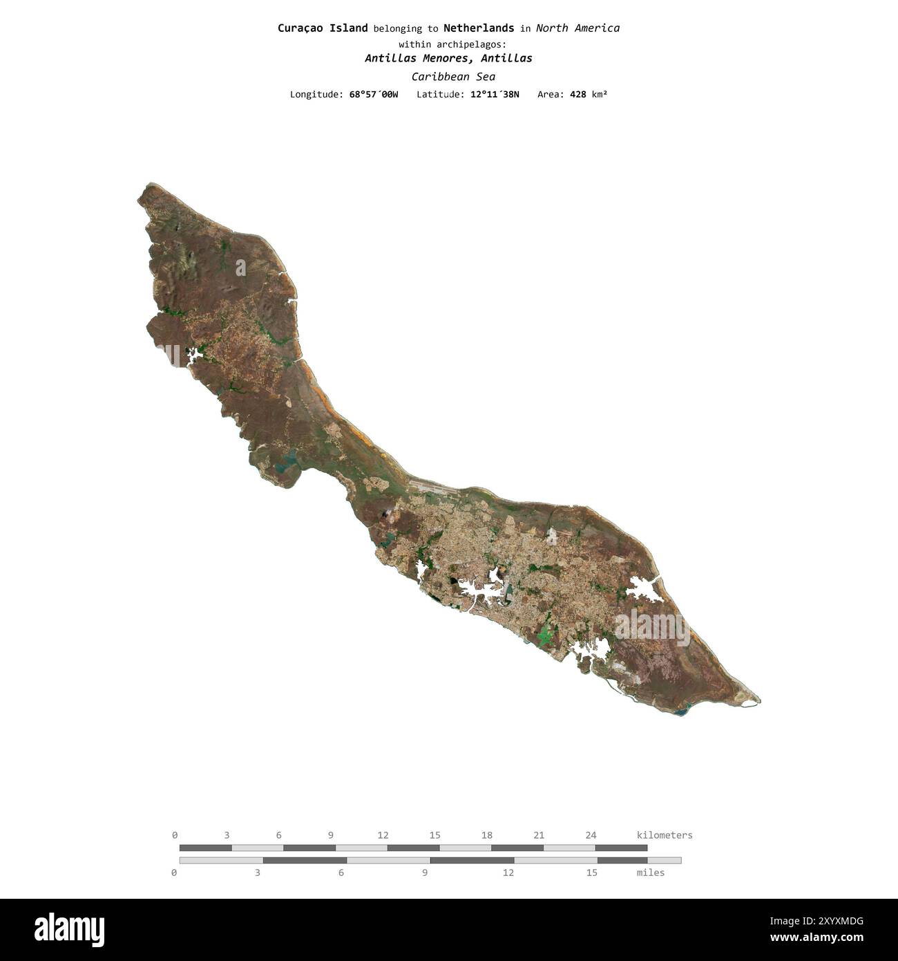 Curacao Island in the Caribbean Sea, belonging to Netherlands, isolated ...