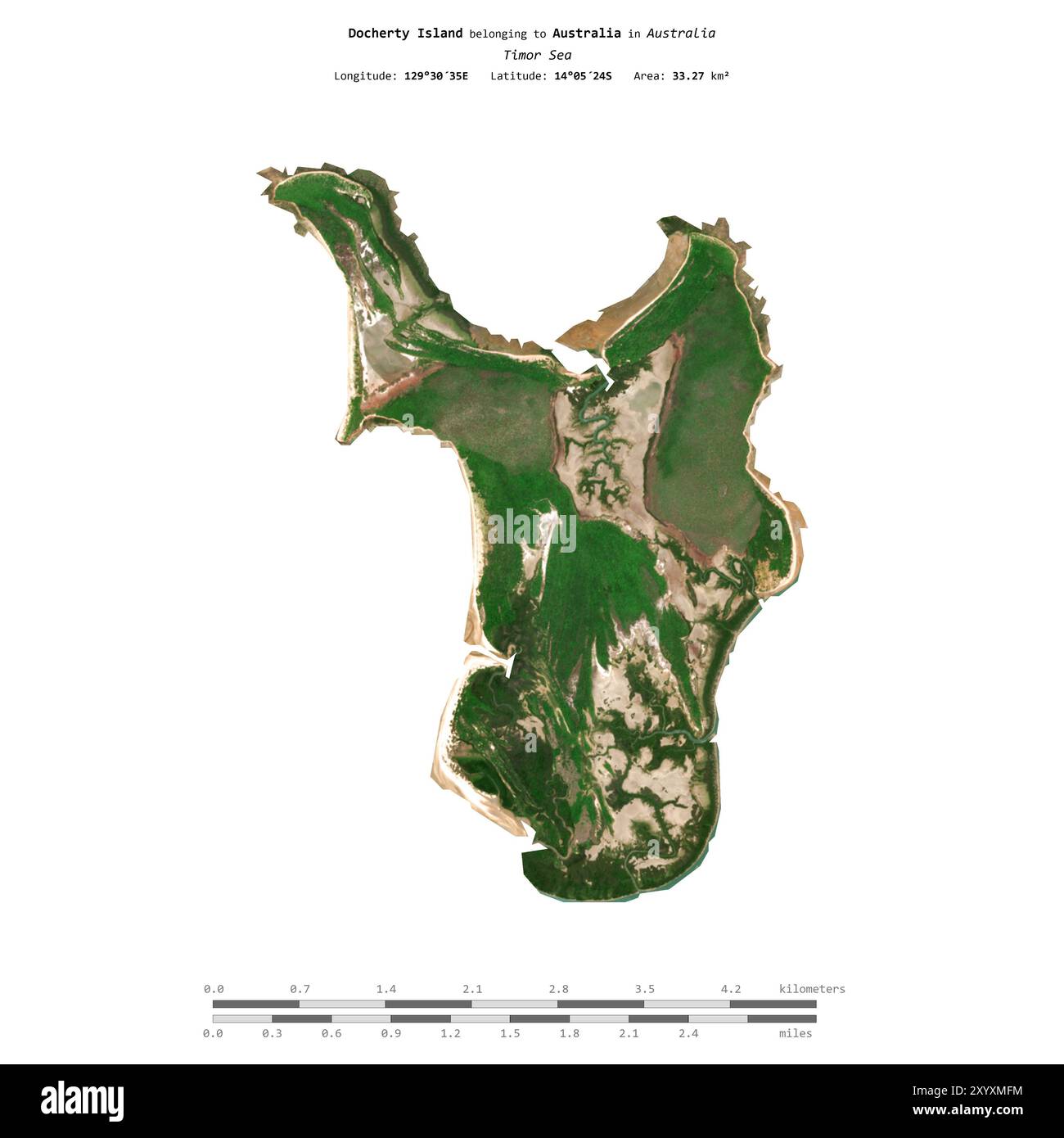 Docherty Island in the Timor Sea, belonging to Australia, isolated on a ...