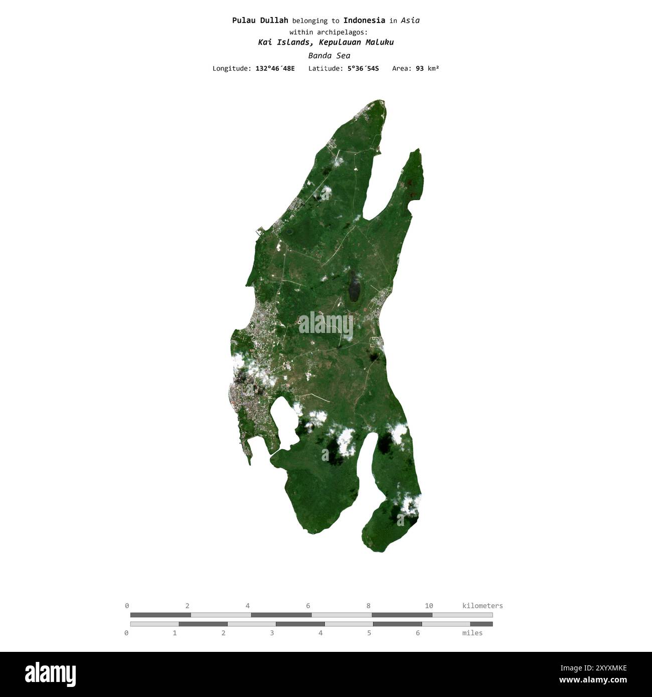 Pulau Dullah in the Banda Sea, belonging to Indonesia, isolated on a ...