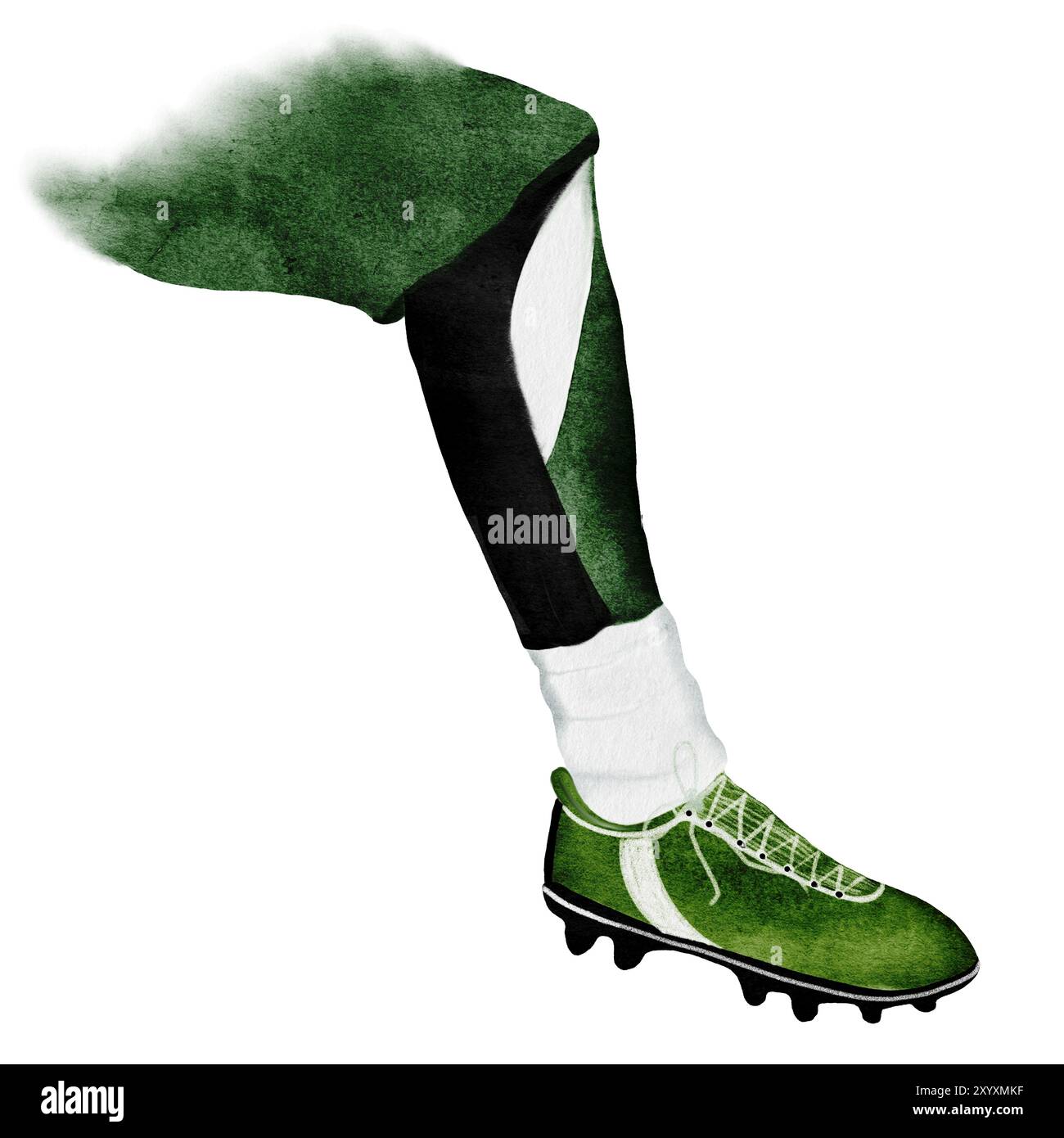 Footballer's foot watercolor. Hand drawn composition of football player ...