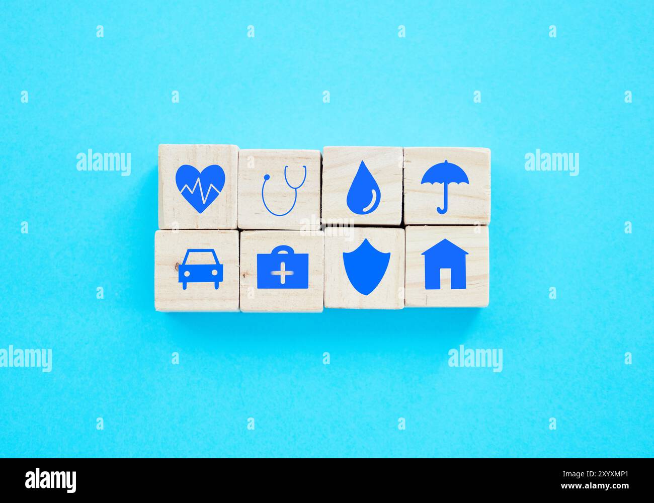 Insurance, building blocks and security by background with icon for ...