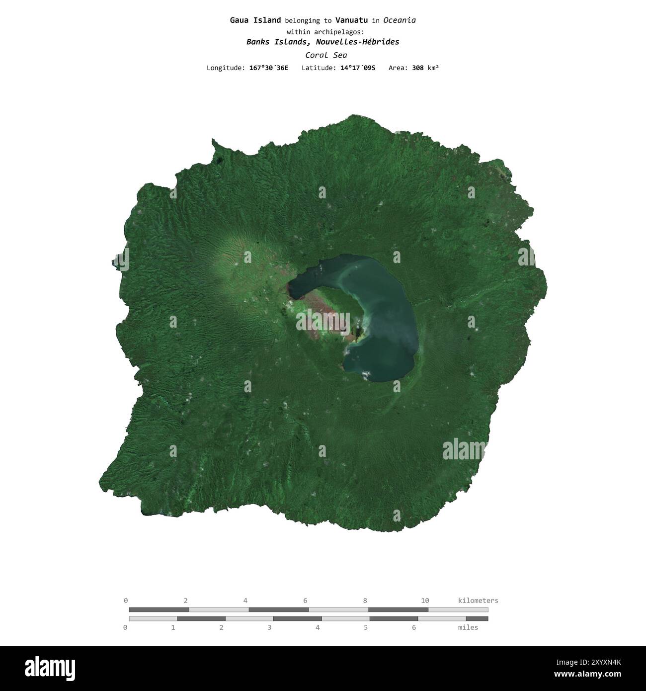 Gaua Island in the Coral Sea, belonging to Vanuatu, isolated on a ...