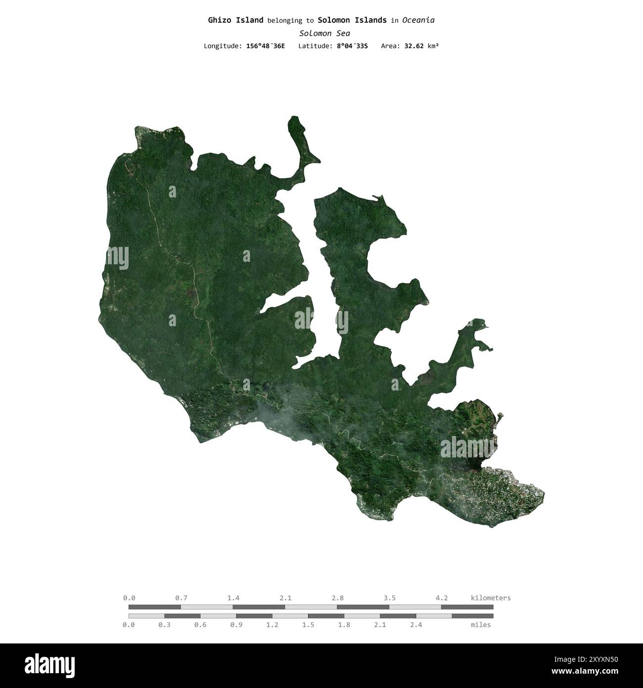 Ghizo Island in the Solomon Sea, belonging to Solomon Islands, isolated ...