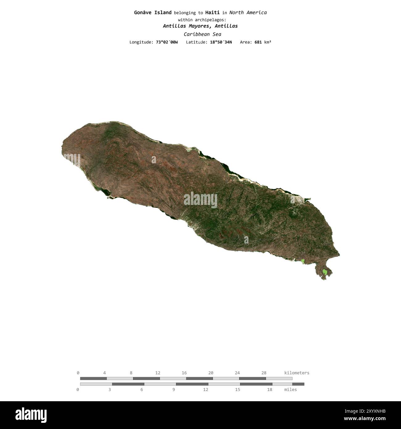 Gonave Island in the Caribbean Sea, belonging to Haiti, isolated on a ...