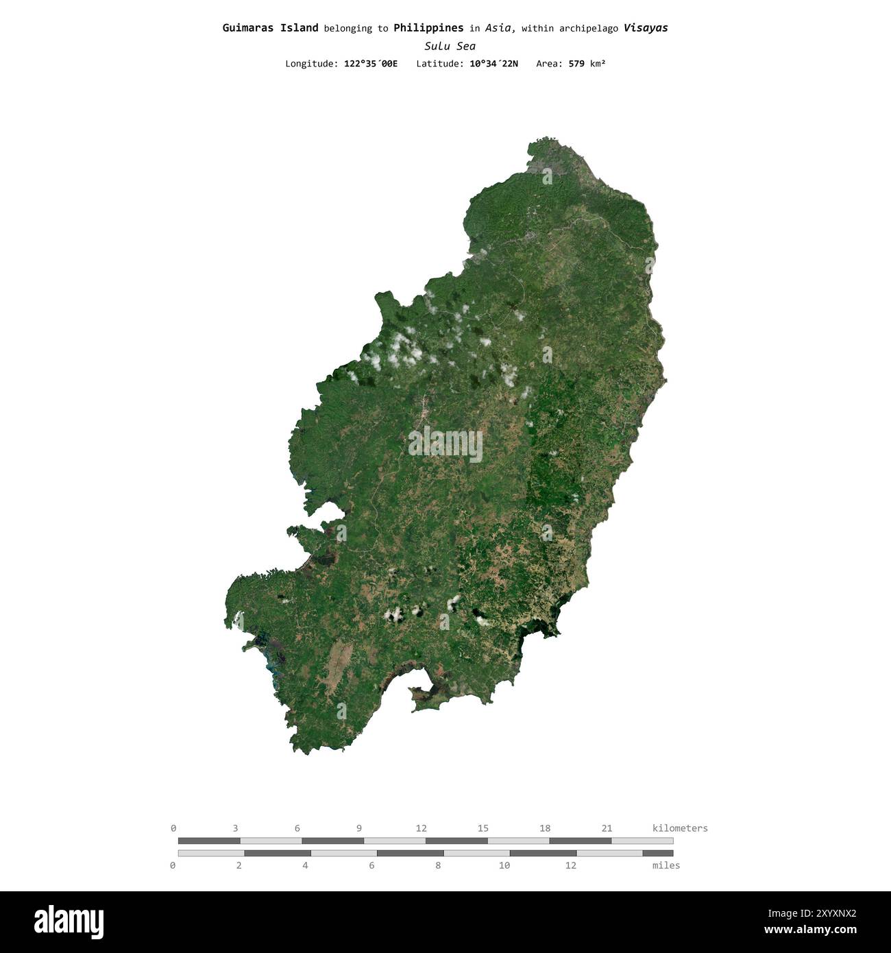 Guimaras Island in the Sulu Sea, belonging to Philippines, isolated on ...