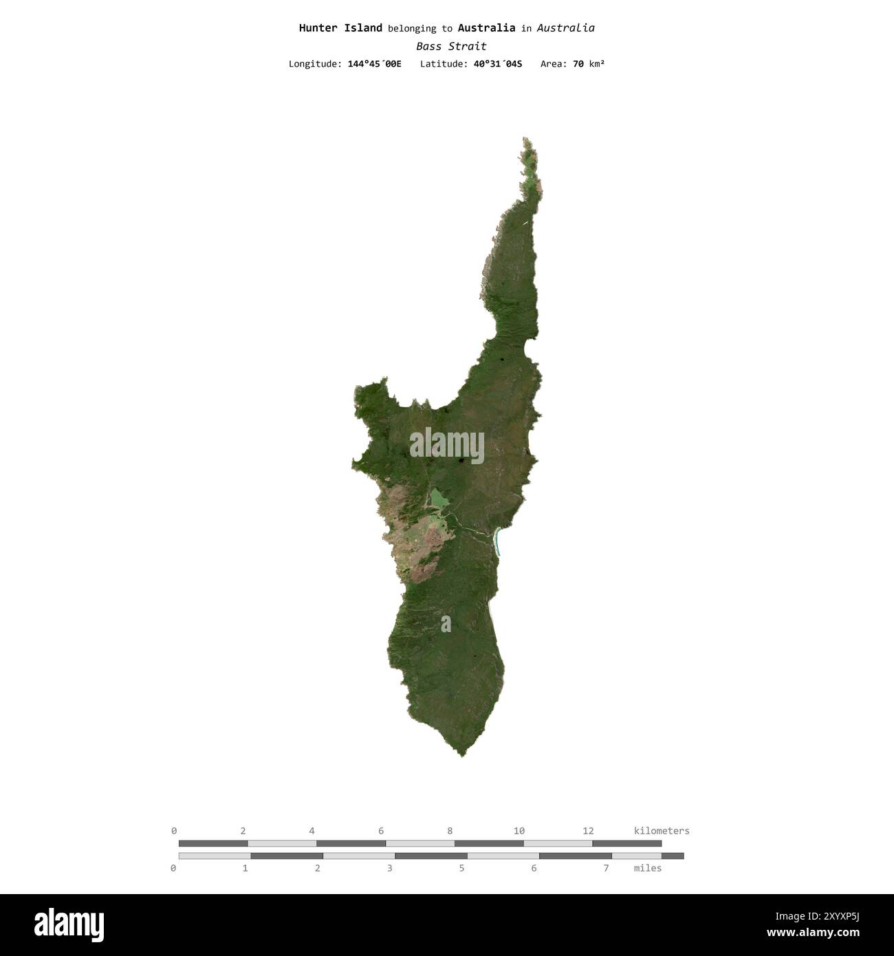 Hunter Island in the Bass Strait, belonging to Australia, isolated on a ...
