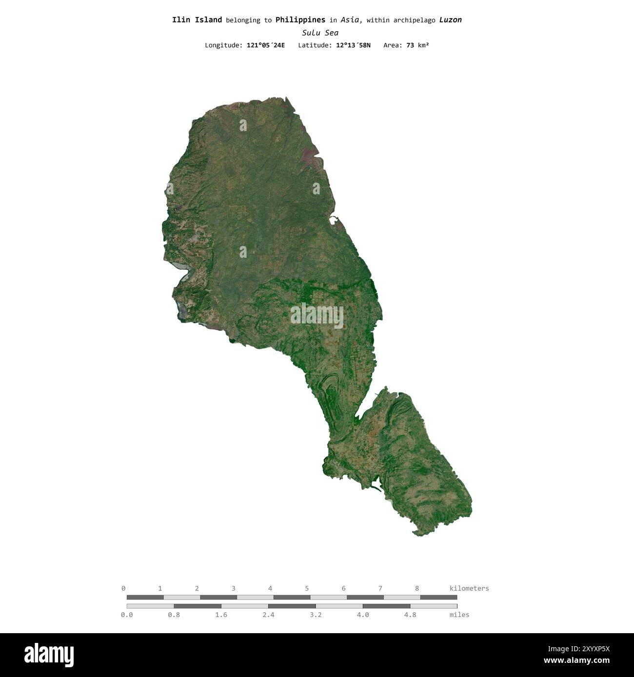 Ilin Island in the Sulu Sea, belonging to Philippines, isolated on a ...