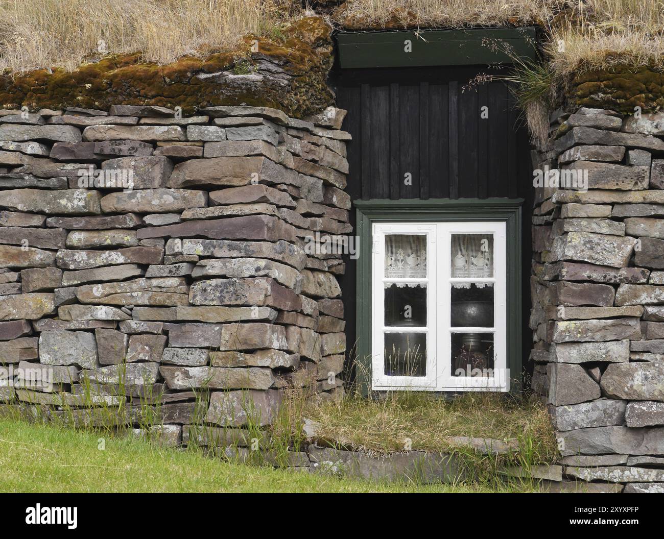 Windows in a grass-roofed house in Iceland Stock Photo - Alamy