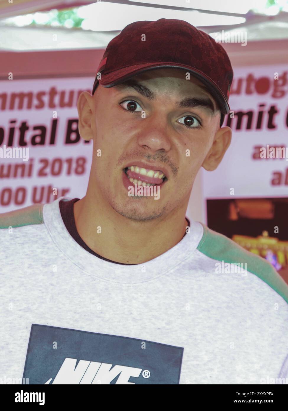 Rapper Capital Bra on promo tour on 22/06/2018 in Magdeburg Stock Photo ...