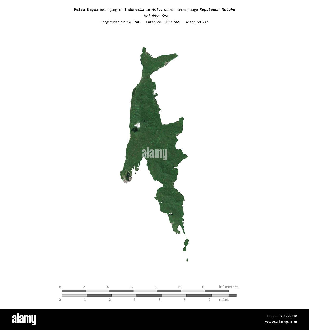 Pulau Kayoa in the Molukka Sea, belonging to Indonesia, isolated on a ...