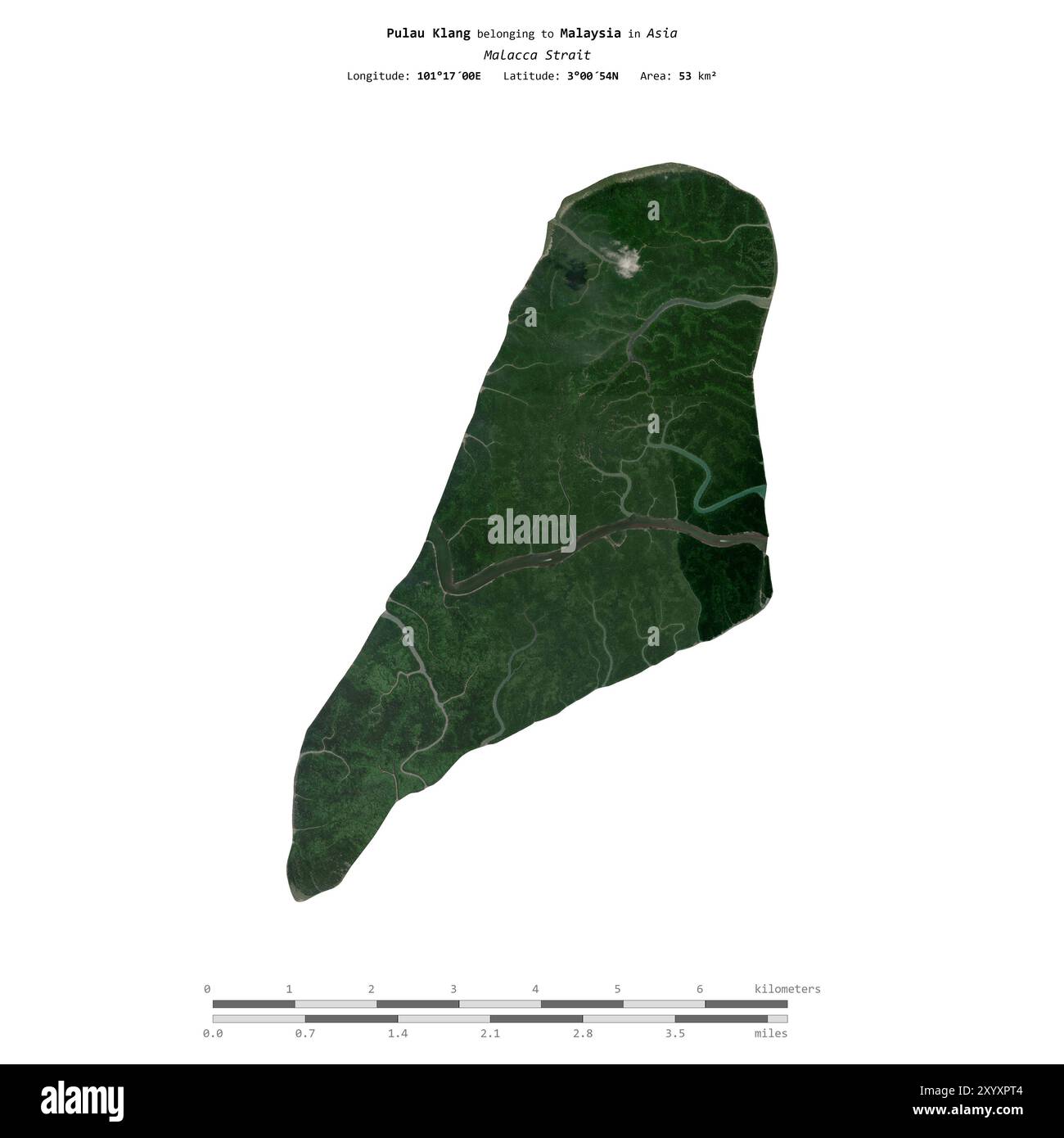 Pulau Klang in the Malacca Strait, belonging to Malaysia, isolated on a ...