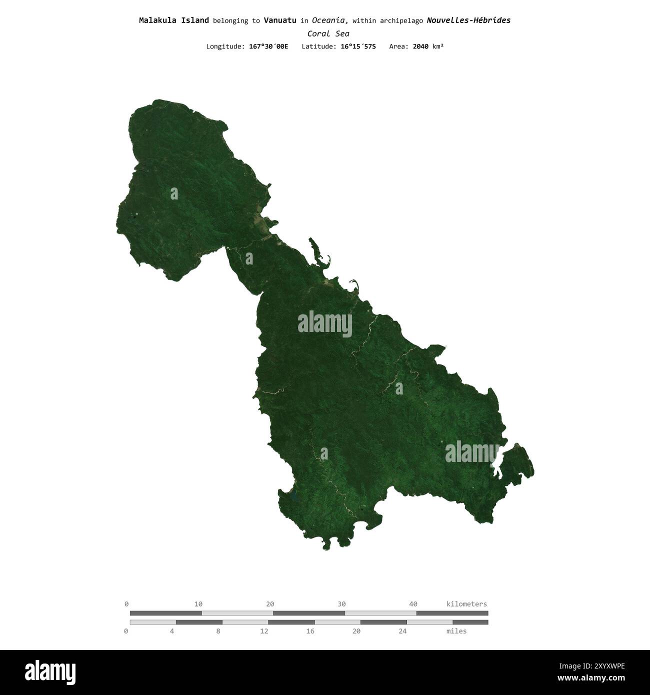 Malakula Island in the Coral Sea, belonging to Vanuatu, isolated on a ...