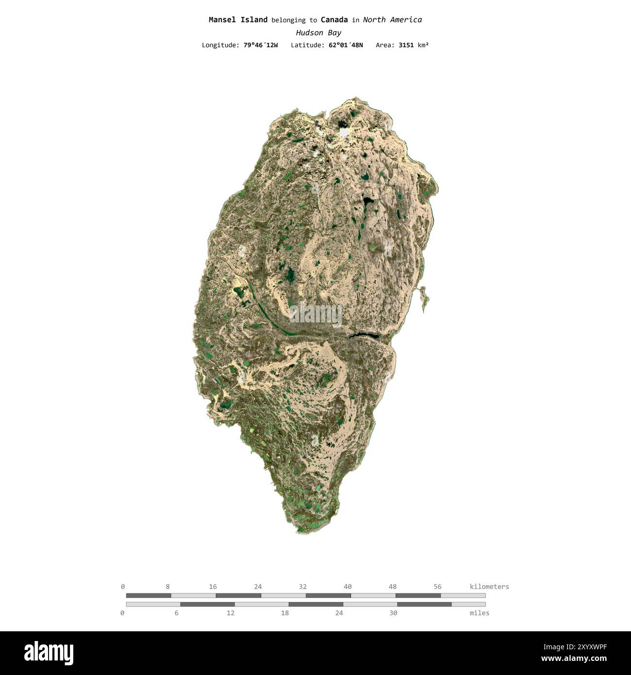 Mansel Island in the Hudson Bay, belonging to Canada, isolated on a ...