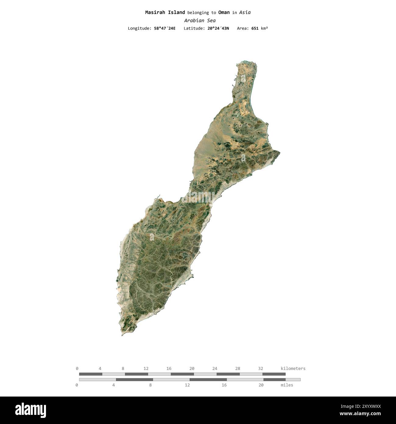 Masirah Island in the Arabian Sea, belonging to Oman, isolated on a ...