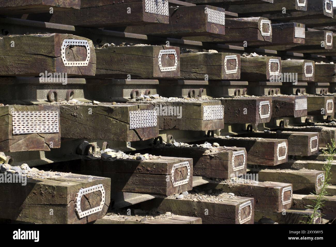 Stacked railway sleepers Stock Photo - Alamy