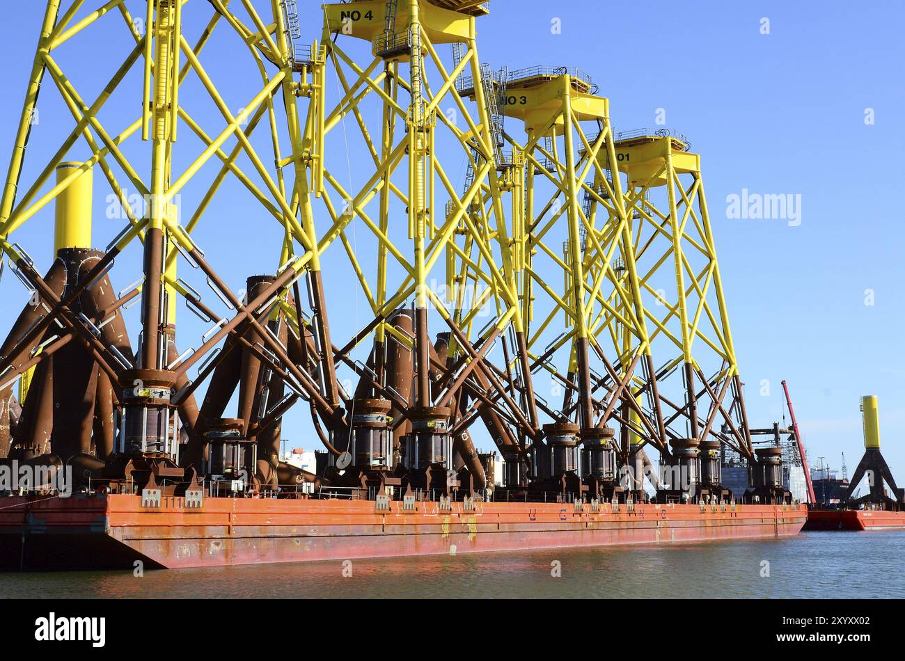 Jacket foundations on pontoon. Jacket foundations on ponton Stock Photo ...
