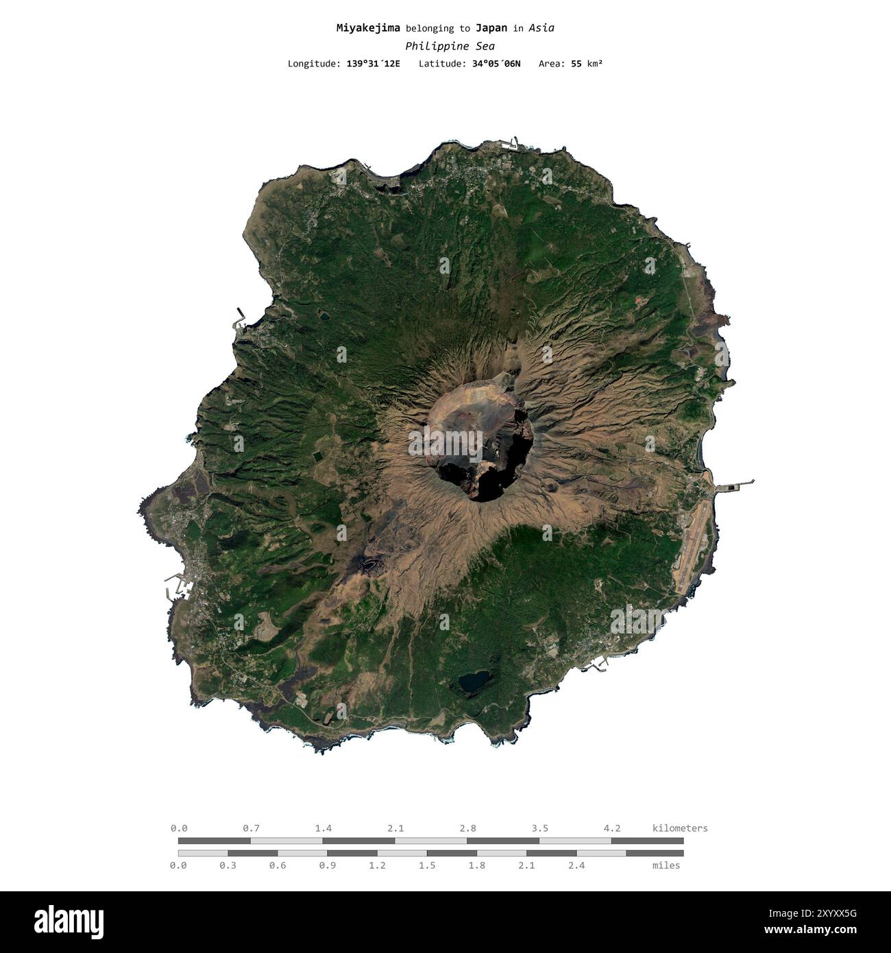 Miyakejima in the Philippine Sea, belonging to Japan, isolated on a ...
