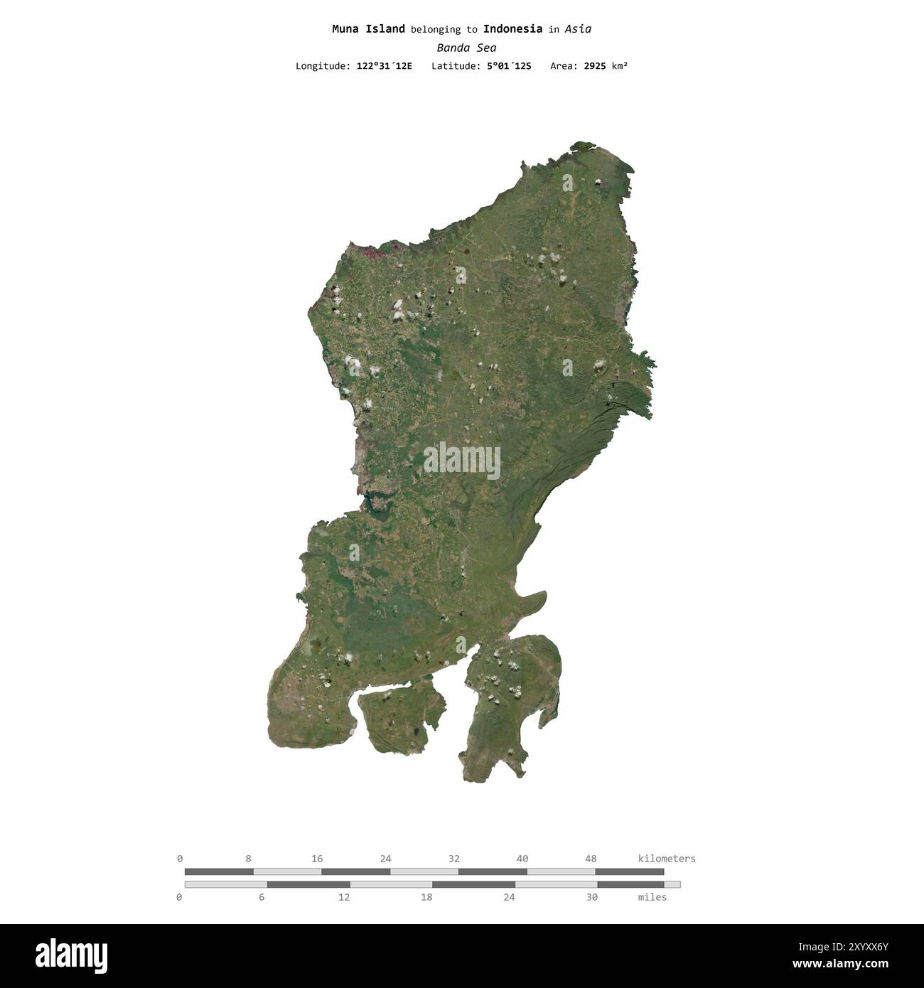 Muna Island in the Banda Sea, belonging to Indonesia, isolated on a ...