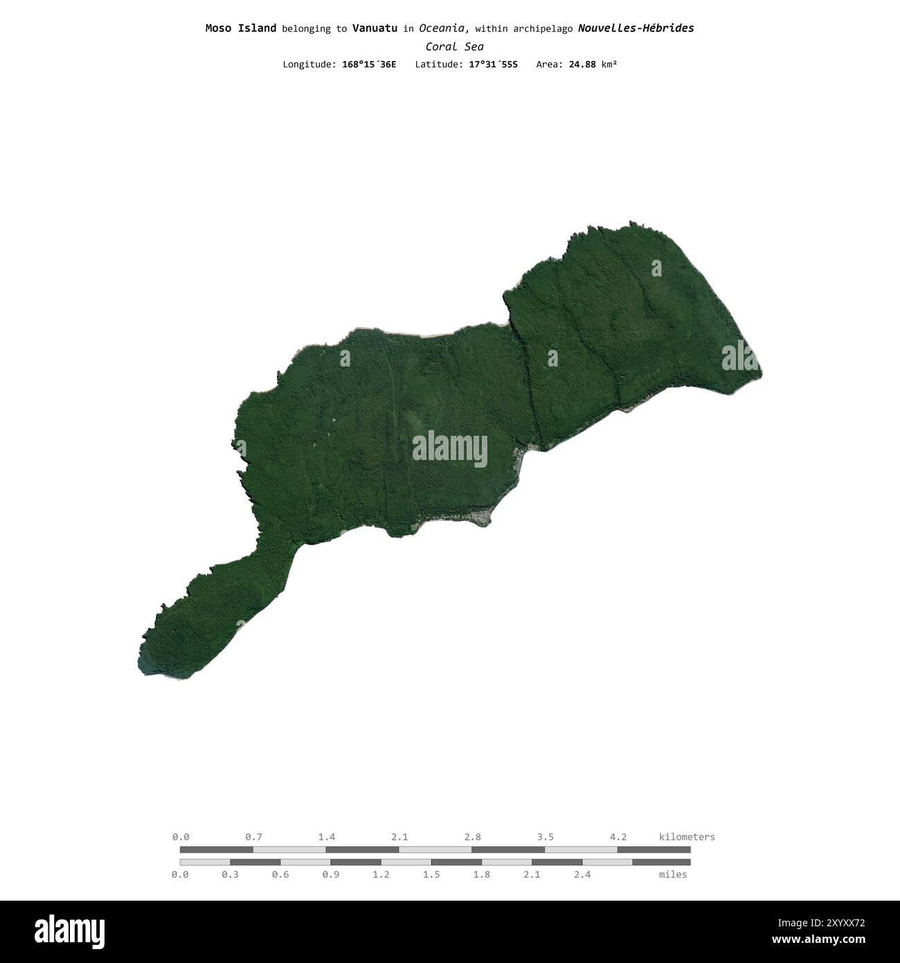 Moso Island in the Coral Sea, belonging to Vanuatu, isolated on a ...