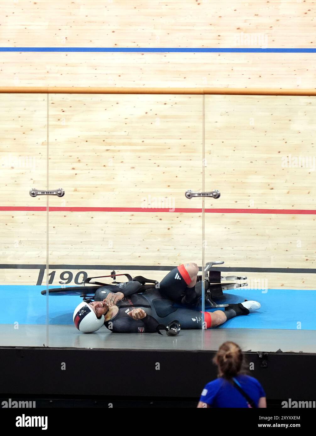 Great Britain's Archie Atkinson crashes during the Men's C4 4000m ...