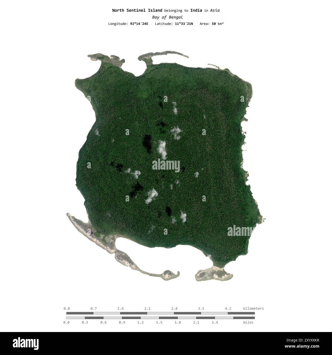 North Sentinel Island in the Bay of Bengal, belonging to India ...