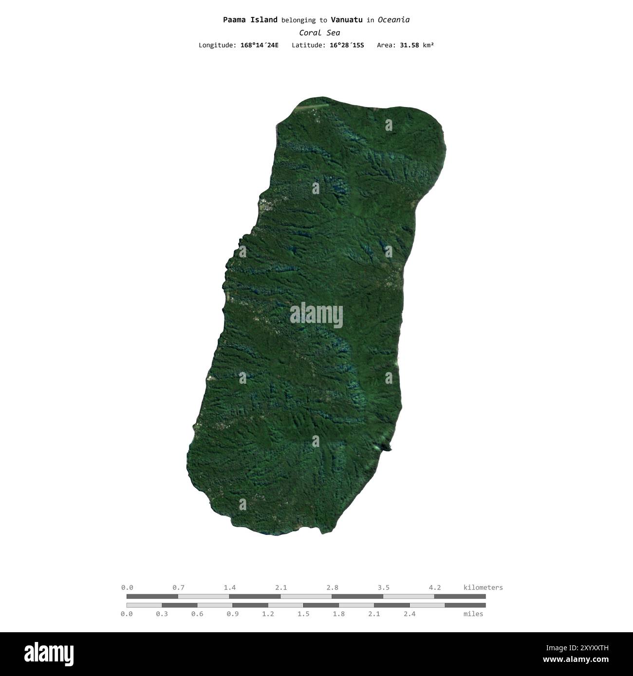 Paama Island in the Coral Sea, belonging to Vanuatu, isolated on a ...